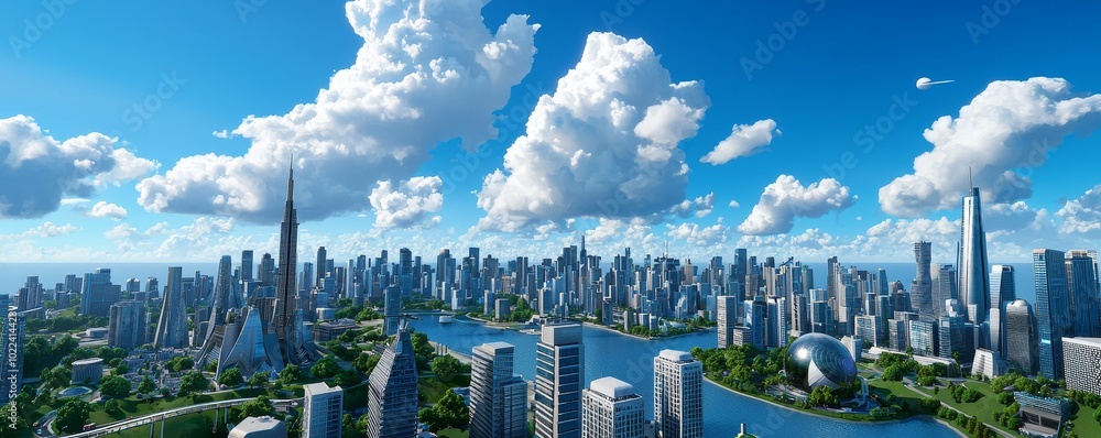 City Expansion: A sprawling cityscape where AI-driven construction bots ...