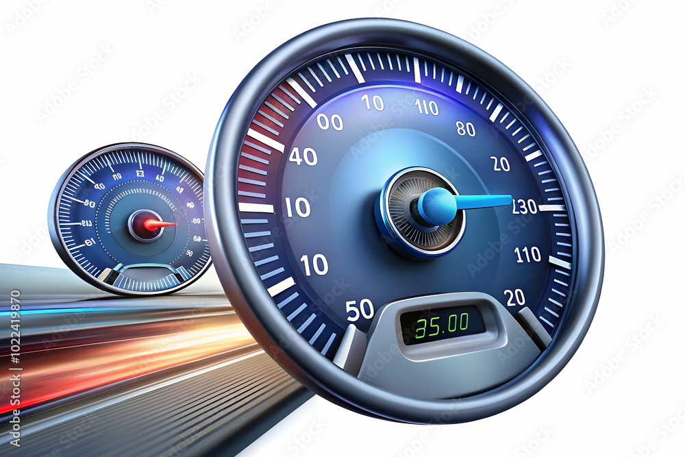 Exciting Macro View of Futuristic Digital Speedometer Accelerating with ...