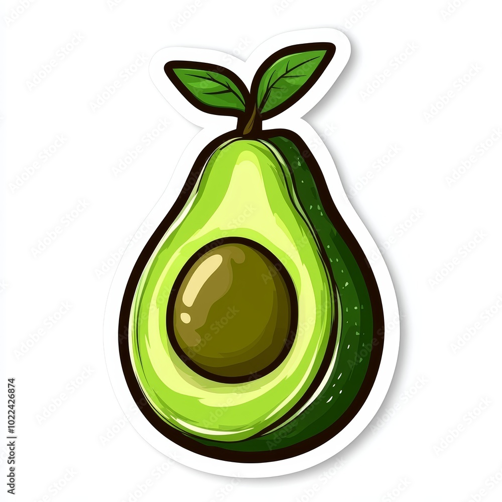 Avocado Sticker Half Avocado Fruit Cartoon Illustration Green Fruit ...