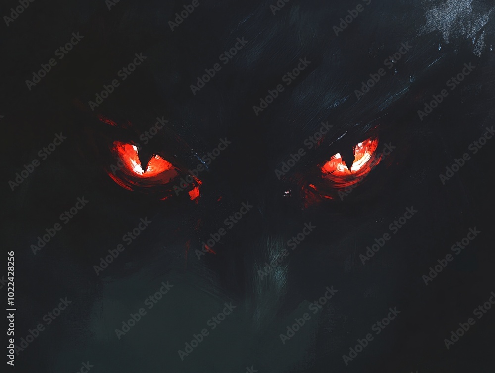 2408 51.A pair of glowing red monster eyes piercing through the pitch ...