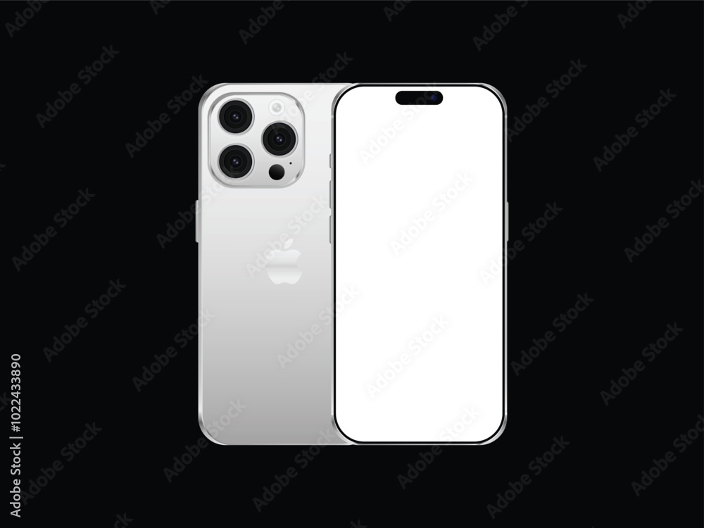 White Titanium iPhone 16 Pro Max. Iphone on the back and front. Blank ...