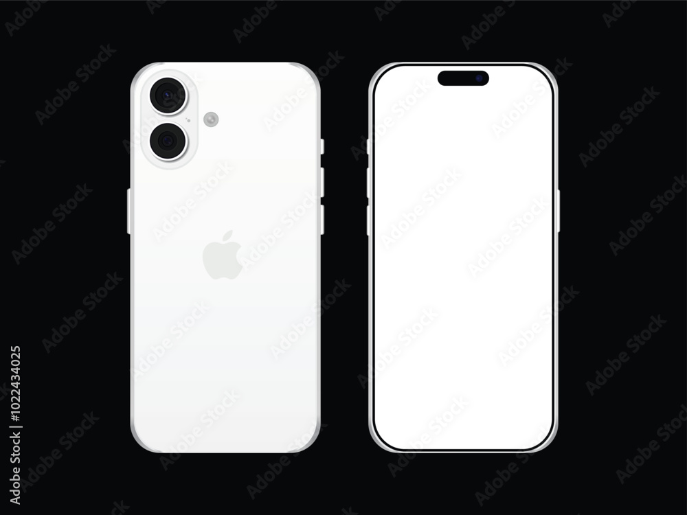 White iPhone 16, iPhone 16 Plus. Realistic mockup of the smartphone ...