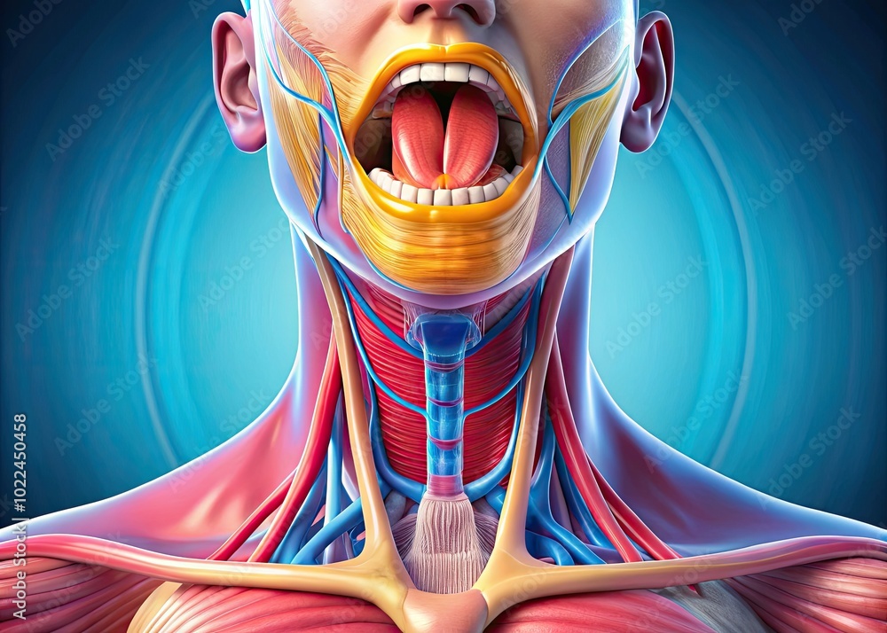 An educational illustration of the human larynx, featuring the glottis ...