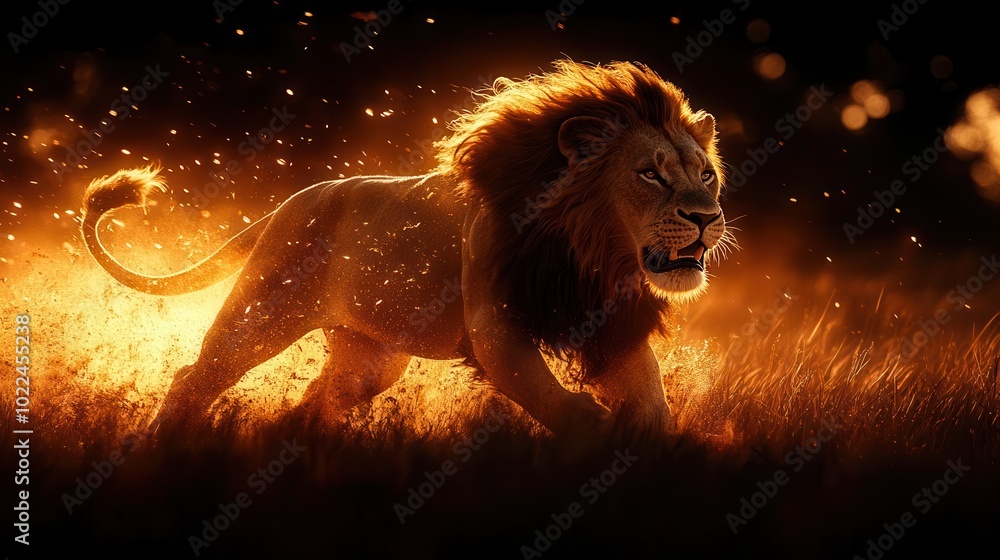 dramatic scene of a lion pride stealthily hunting prey across the ...