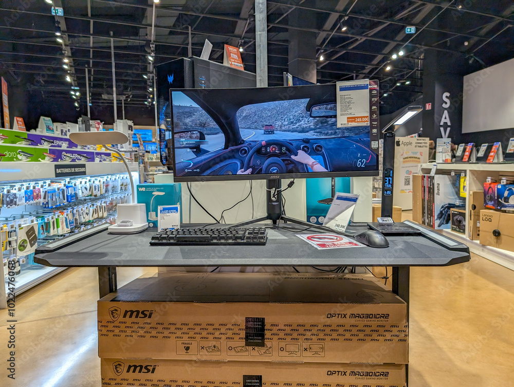 France, 21 September 2024 : Gaming monitor setup showcased in a ...