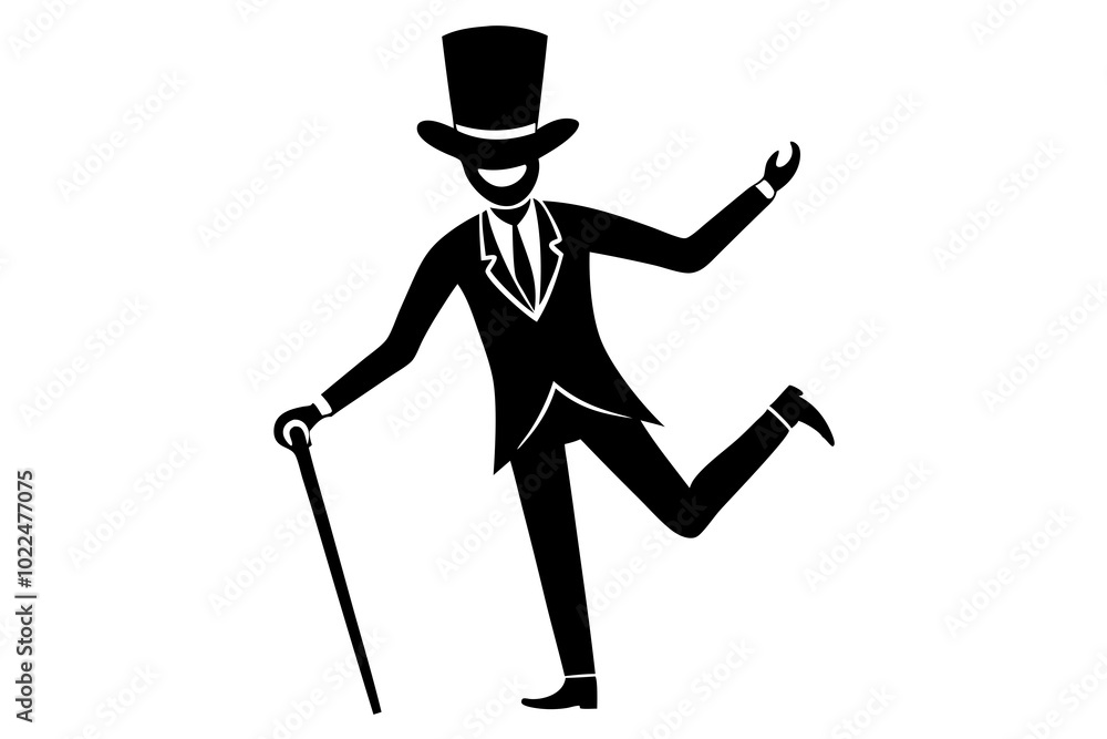 Retro tap dancer with top hat and cane in black color | vector ...