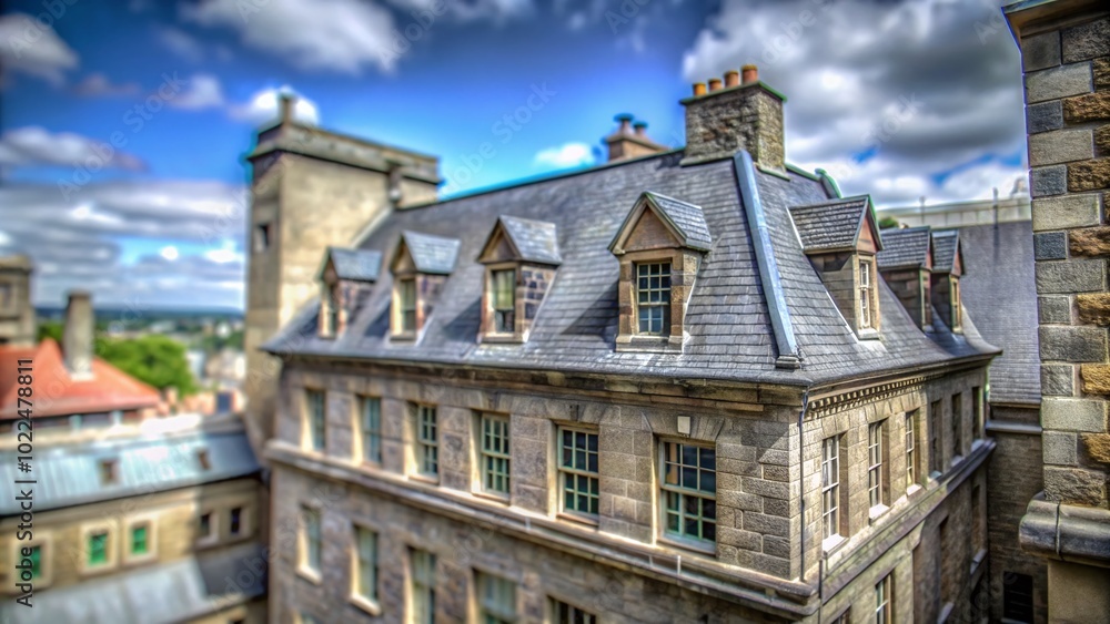 Tilt-Shift Photography of Rooftop Windows on Old Stone Building for ...