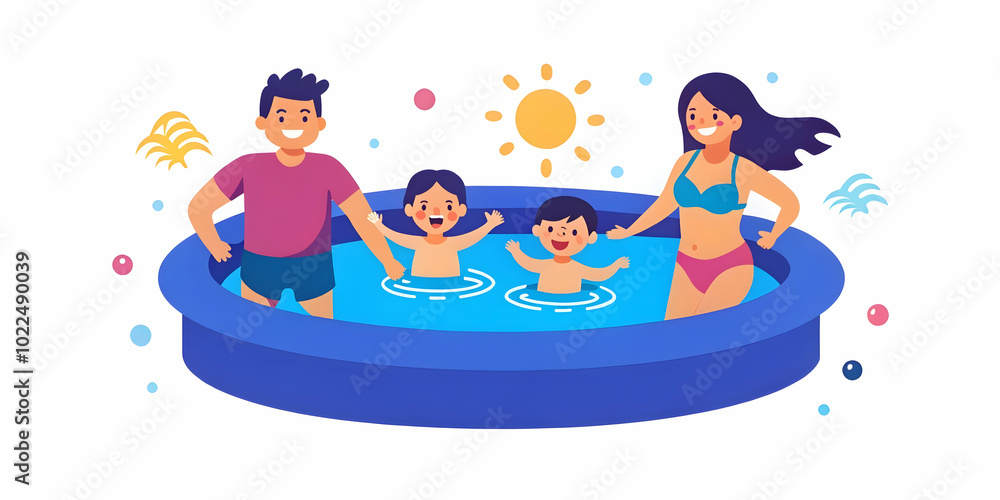 Glossy Poolside Family Summer Fun Scene - A Vibrant Family Splashing ...