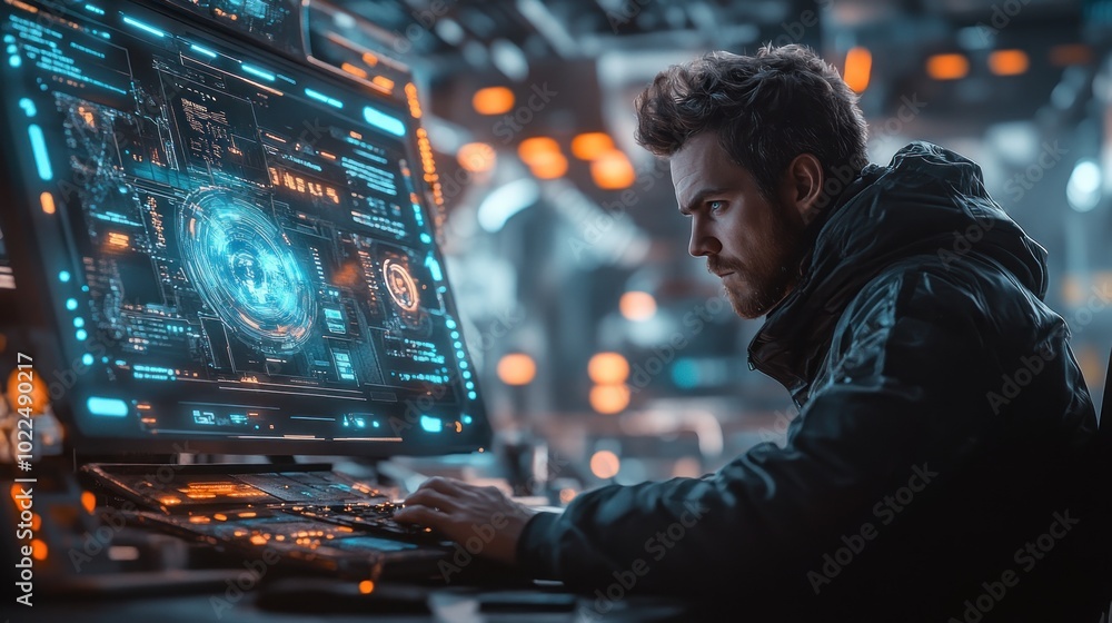 A visual effects artist working on a detailed sci-fi scene on a high ...