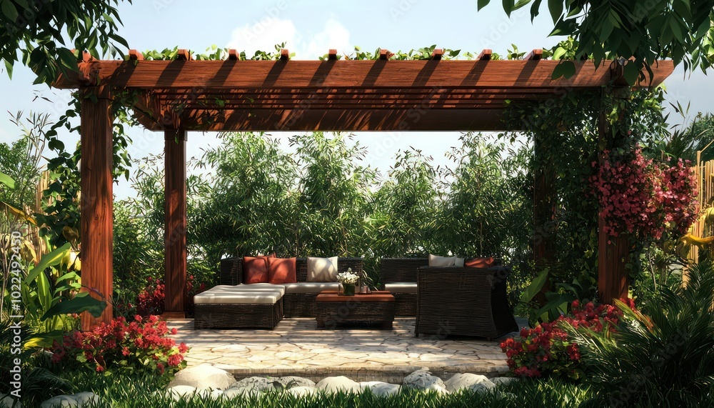 Pacific Northwest forest setting for a Craftsman-style pergola with ...