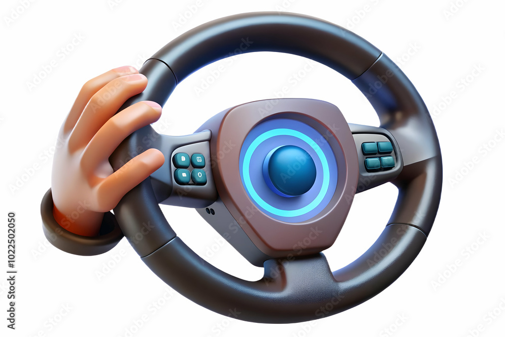 Close-up of Driver's Hand on Futuristic Biometric Steering Wheel ...