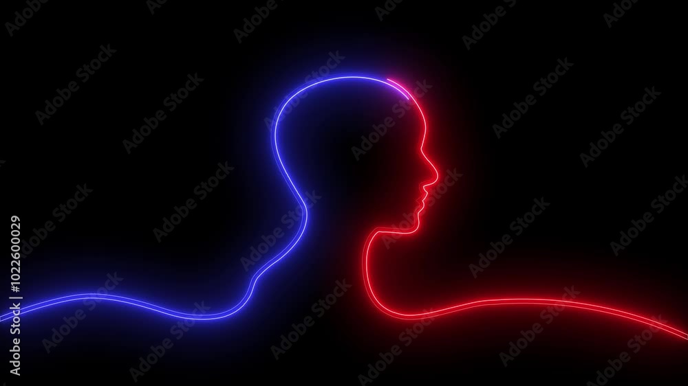 Glowing neon human head icon animation 0n black Background. Man head ...