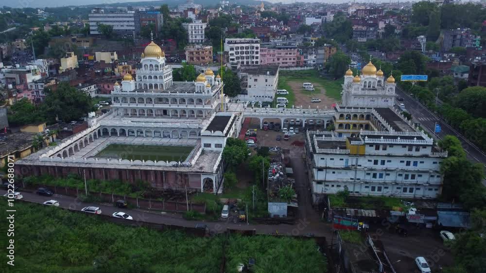 Sikh religious temple building Gurudwara Sri Guru Nanak Sahib in Jammu ...