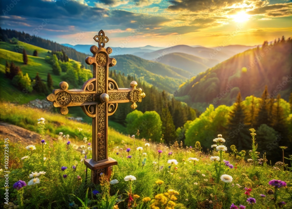 Eastern Orthodox Cross in Nature - Symbol of Faith and Tradition Stock ...