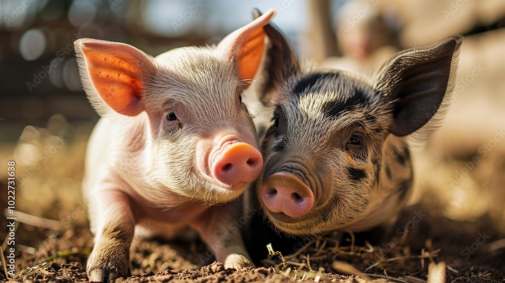 Adorable piglets snuggling together on a farm, heartwarming bond of ...