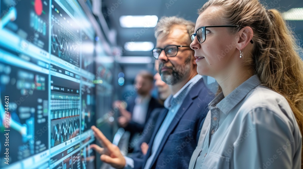 A team of computer engineers presenting their project to stakeholders ...