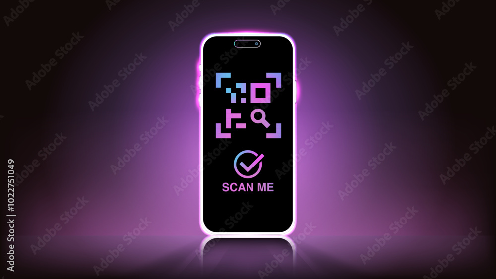 Smartphone QR Code Scan Template with Glowing Neon Background - Perfect ...