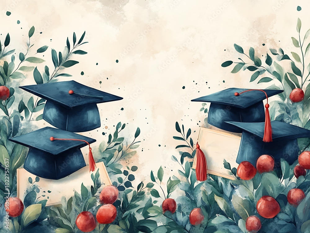 Graduation border featuring caps diplomas tassels a sleek modern design ...