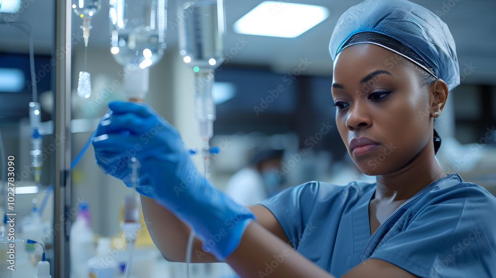 Professional IV Nurse Preparing Intravenous Line for Patient Care in ...