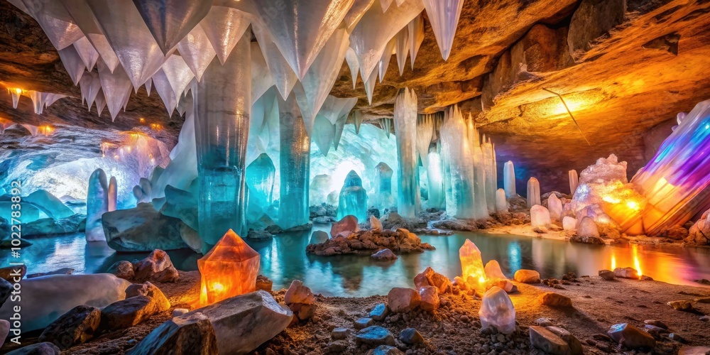 Stunning Cave of Crystals with Dramatic Rock Formations and Sparkling ...