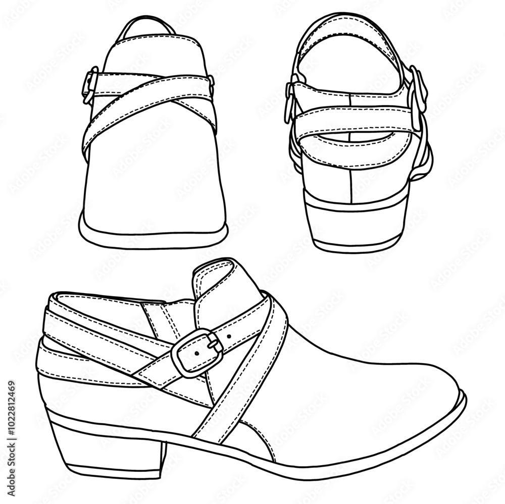 Women's ankle boots adley shoes with strap Line art, Technical sketch ...