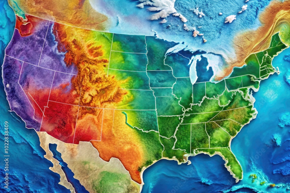 USA Time Zone Map with Distinct Regions Highlighting Pacific, Mountain ...