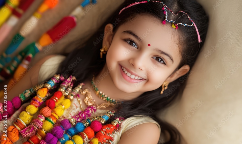 Children's Day in India Bal Diwas, Smiling Indian girl in traditional ...