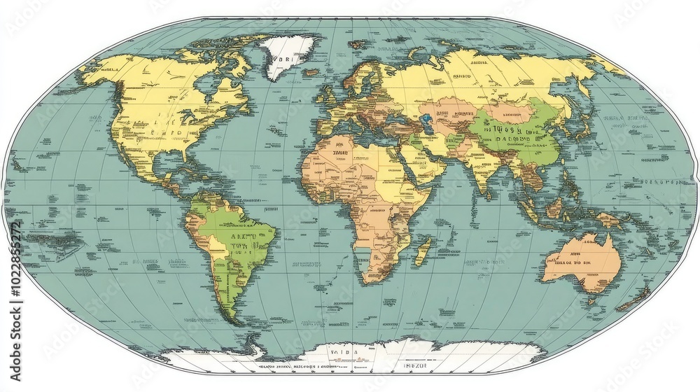 Simple world map with bright, eye-catching colors, creating a lively ...