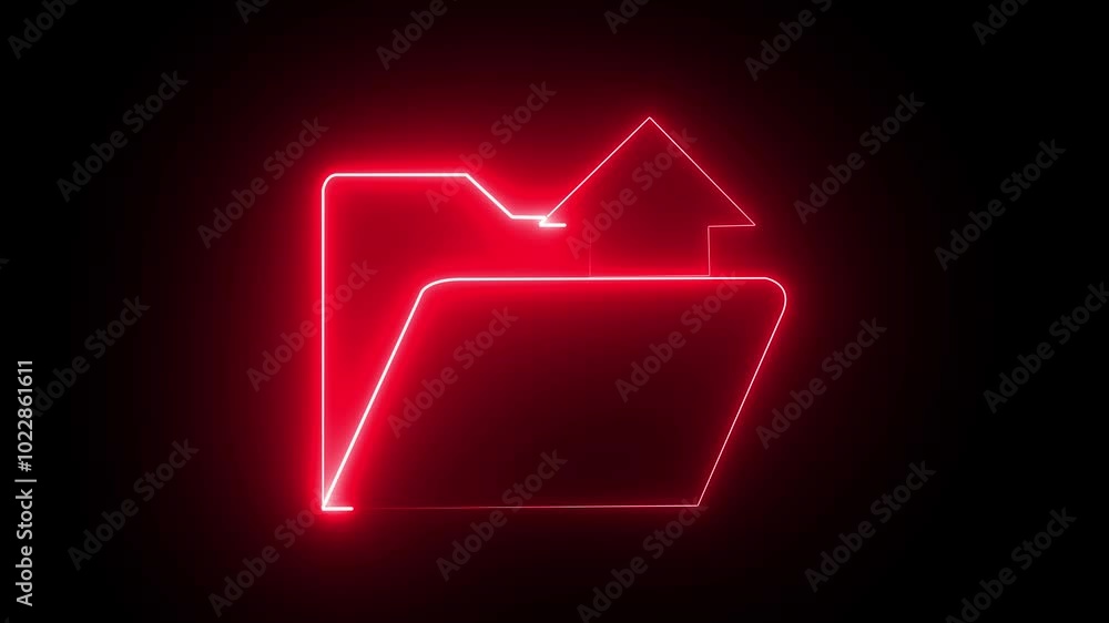 red color Neon glowing mobile device folder icon animated on black ...