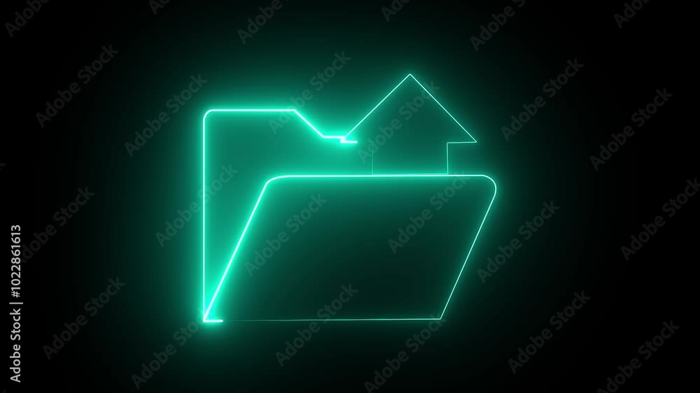 cyan color Neon glowing mobile device folder icon animated on black ...
