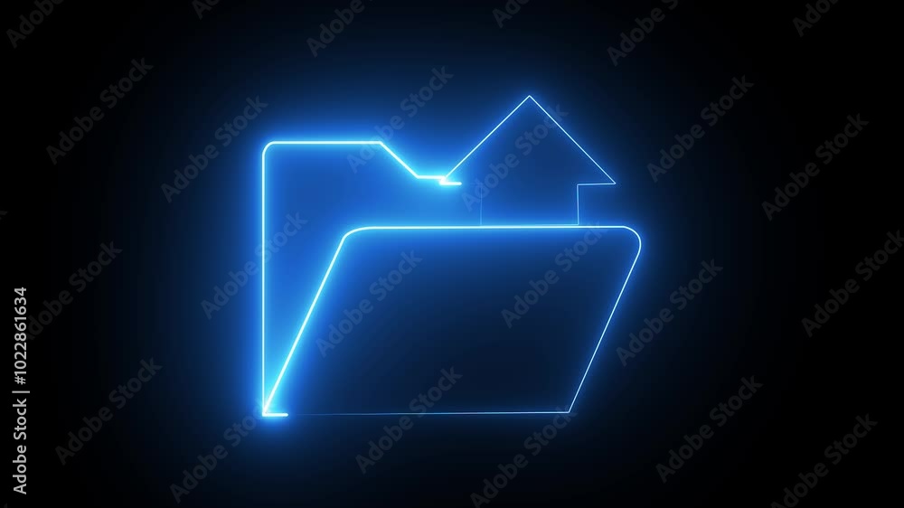 blue color Neon glowing mobile device folder icon animated on black ...