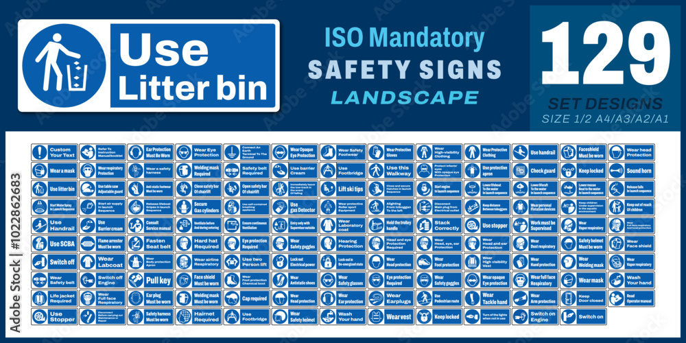 129 set ISO mandatory safety signs v10_use litter bin_landscape size 1/ ...