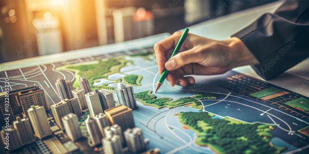 Hand drawing sustainable urban plan with global economic zones Stock ...