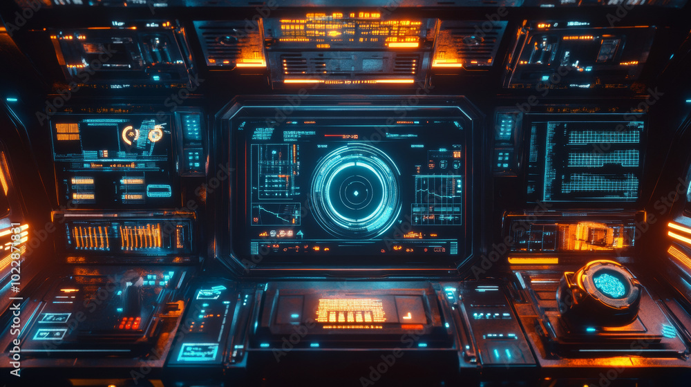 Imagine a sci-fi futuristic HUD (Heads-Up Display), designed to ...