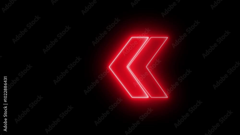 Red neon single line directional left blinking arrow animation. Neon ...
