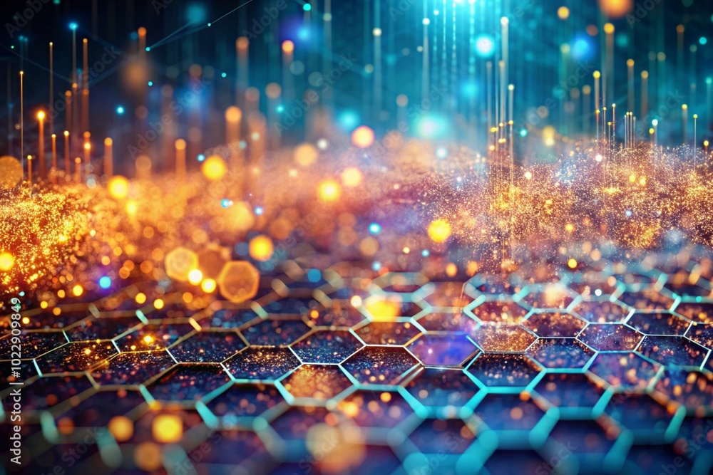 High-tech material. A close-up of a honeycomb pattern with multicolored ...