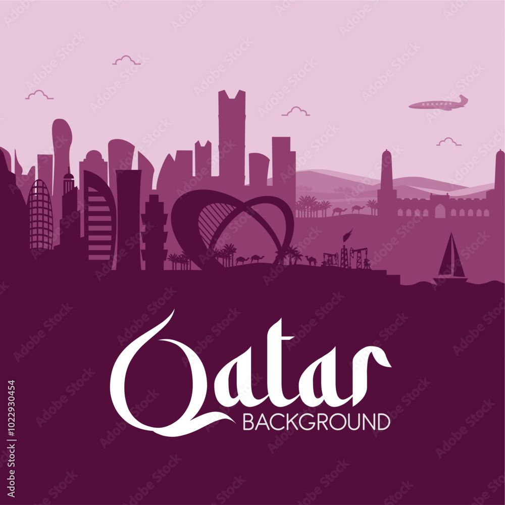 Exclusive Qatar National Day Background with Doha City Skyline, Famous ...