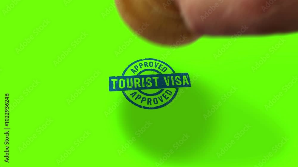 Tourist Visa approved stamp and hand stamping impact isolated animation ...