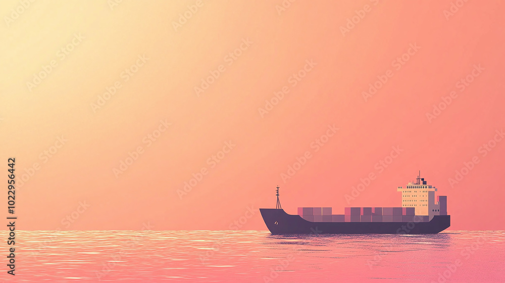 panorama of a large cargo ship in the sea 2d illustration shape side ...