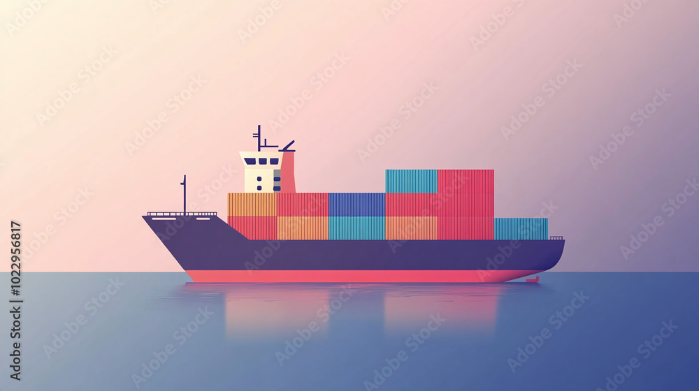 closeup of a large cargo ship in the sea 2d illustration shape looks 3d ...