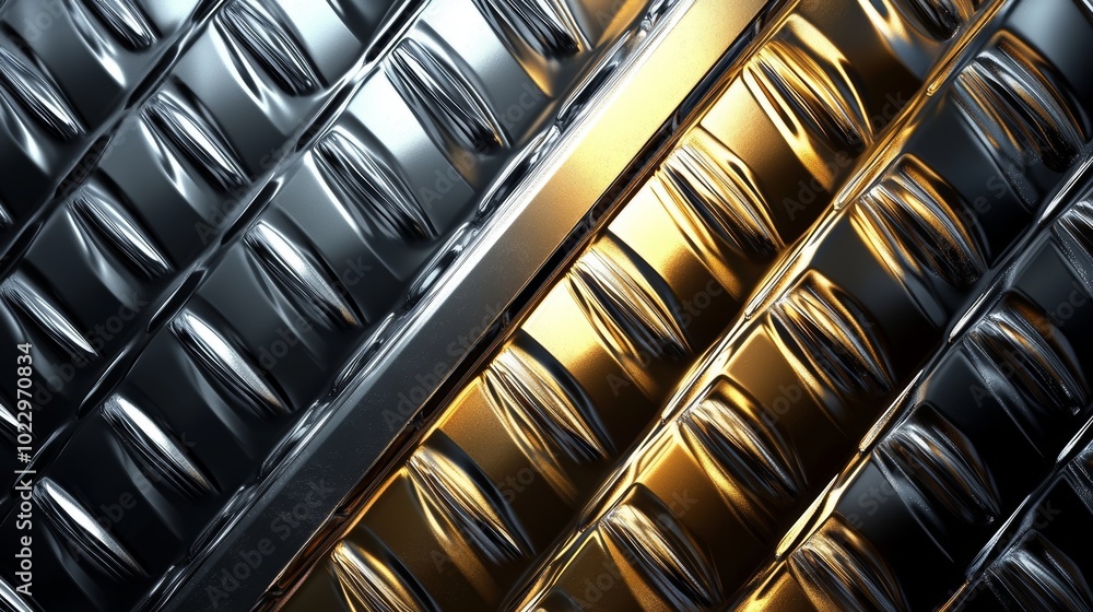 Elegant silver and gold metallic backdrop, 3D chrome overlay elements ...