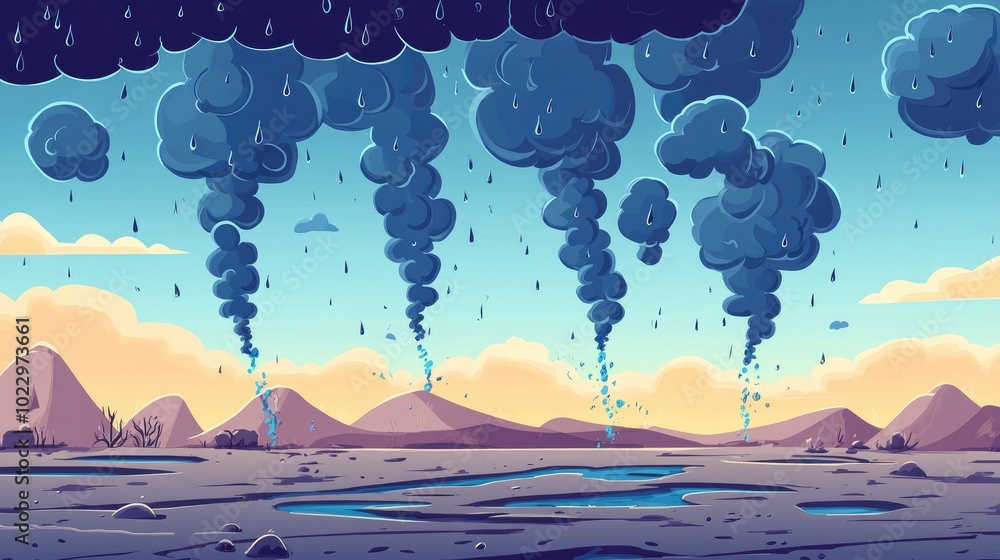 2D Cartoon depiction of acid rain produced by emissions of sulfur ...