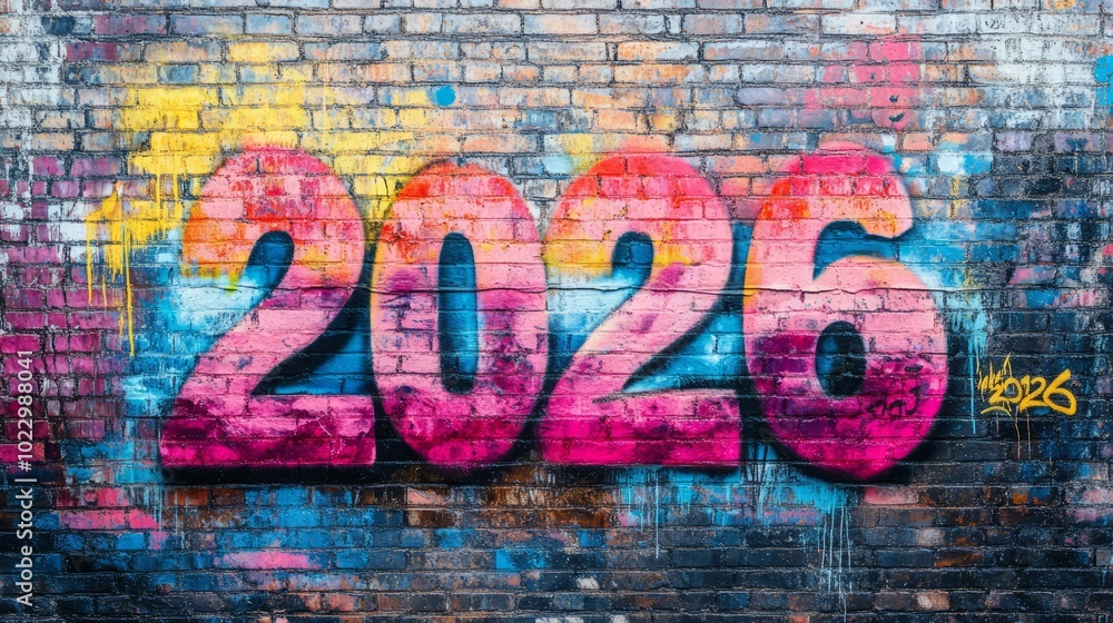 2026 Graffiti: A vibrant and colorful graffiti art piece on a brick ...