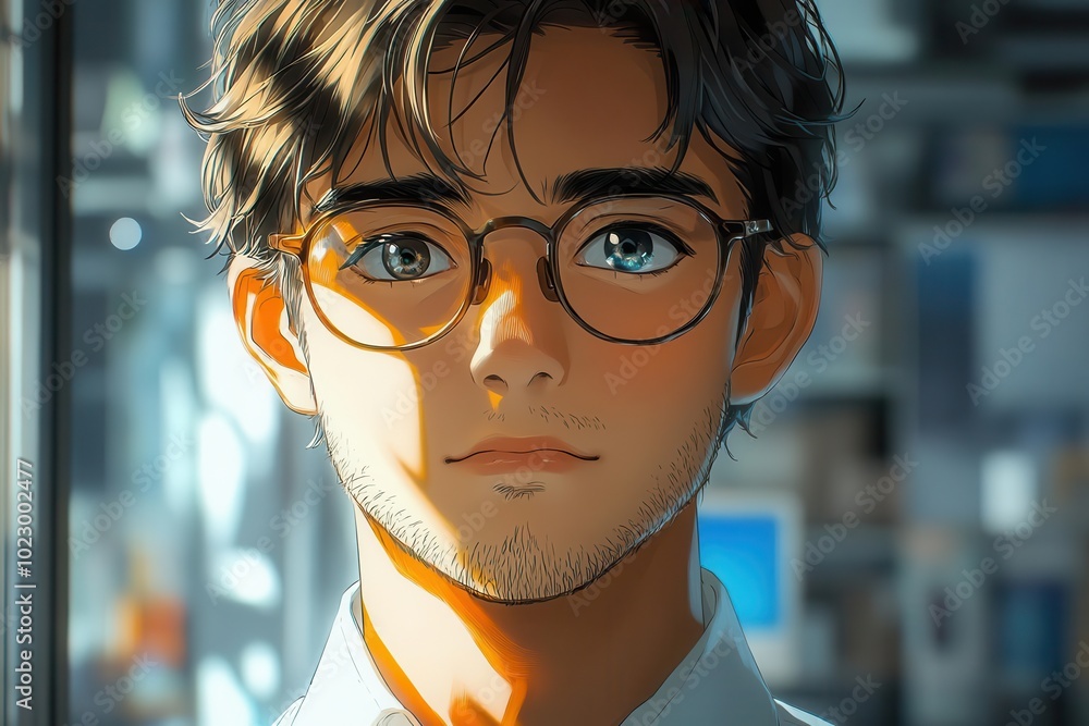 anime boy depicted as a professional office manager dressed in business ...