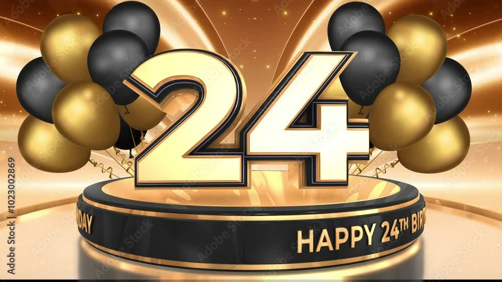 24 year, 24th birthday loop, looped video background, backdrop in 3D ...