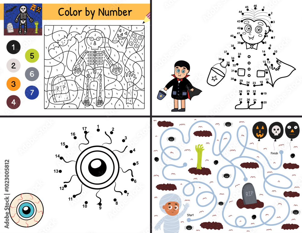 Halloween activity pages set for kids. Funny games collection in US ...