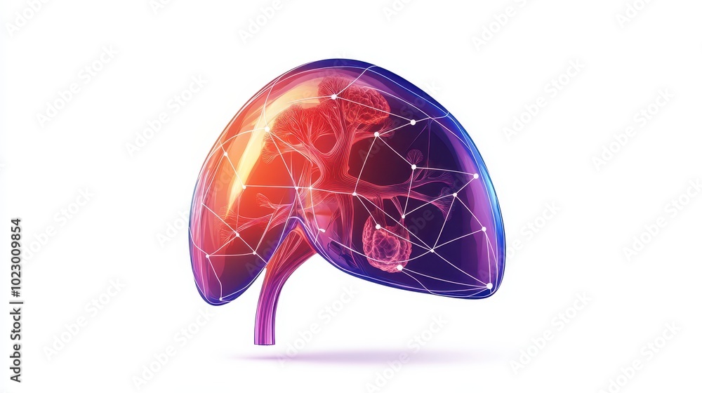Medical diagram of a liver with inflamed tissues and discomfort ...
