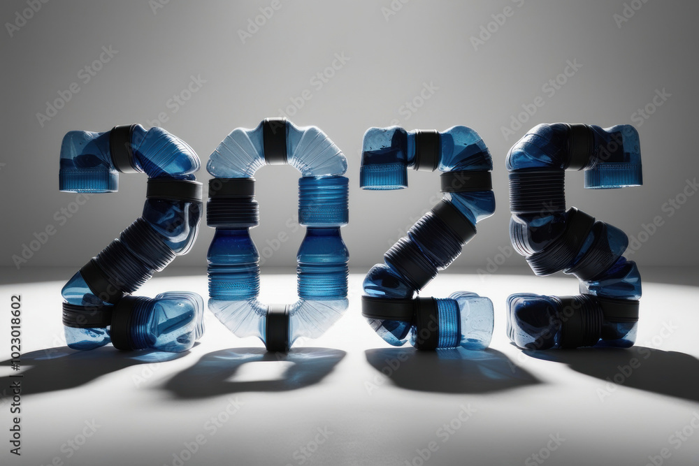 Numbers 2025 made from recycled plastic bottles and wastes. Concept of ...