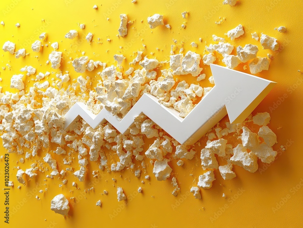 dramatic 3d rendering of a plummeting white chart arrow with a ...