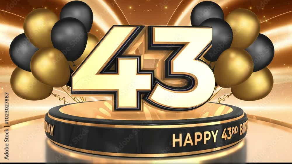 43 years, 43rd birthday loop, looped video background, backdrop in 3D ...